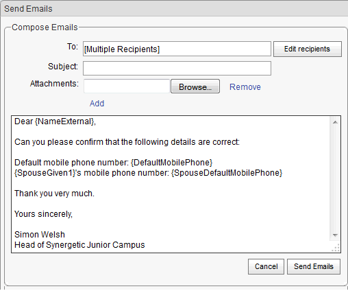 Using replaceable fields in the body of emails - SynWeb - Confluence